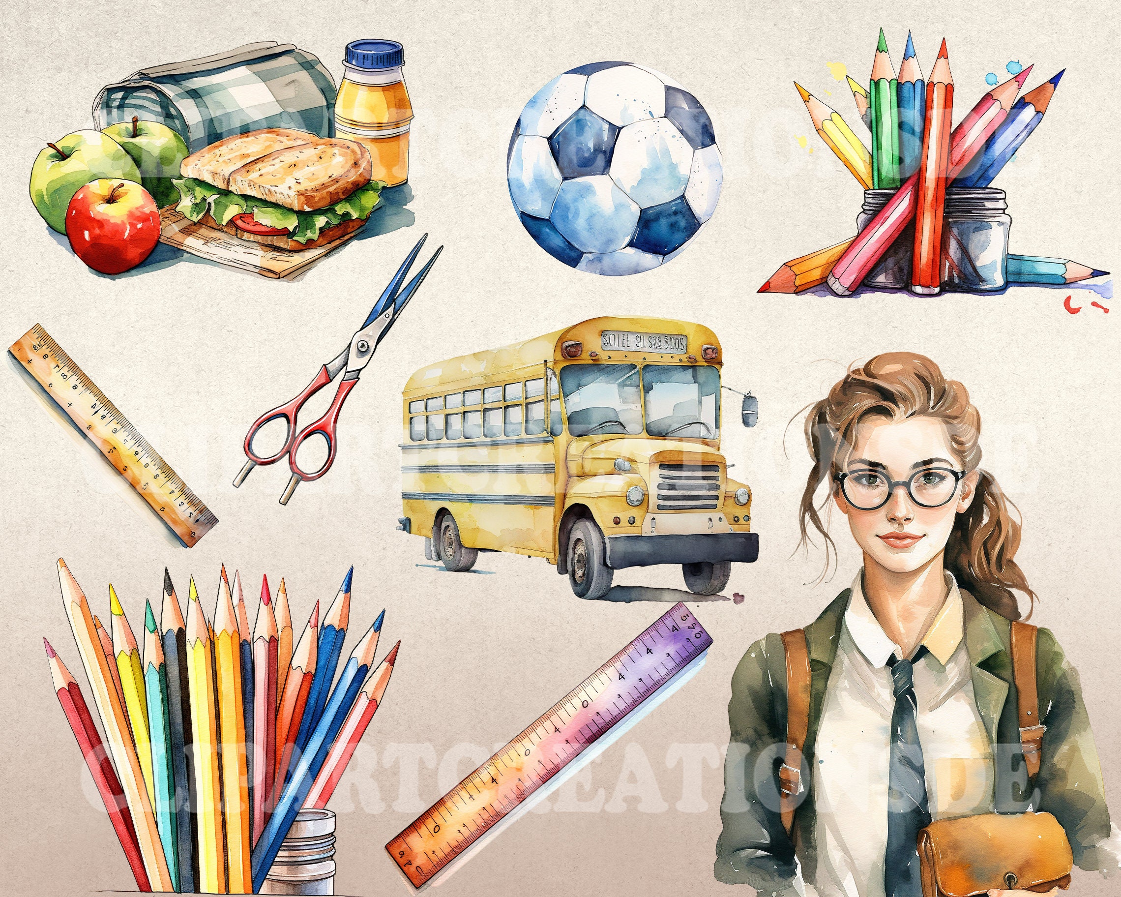 Back to School Clipart Bundle 60 Watercolor Back to School - Etsy