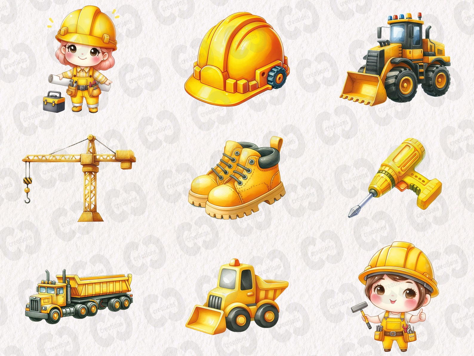 Watercolor Construction Clipart Bundle, Vehicle Bulldozer, Excavator ...
