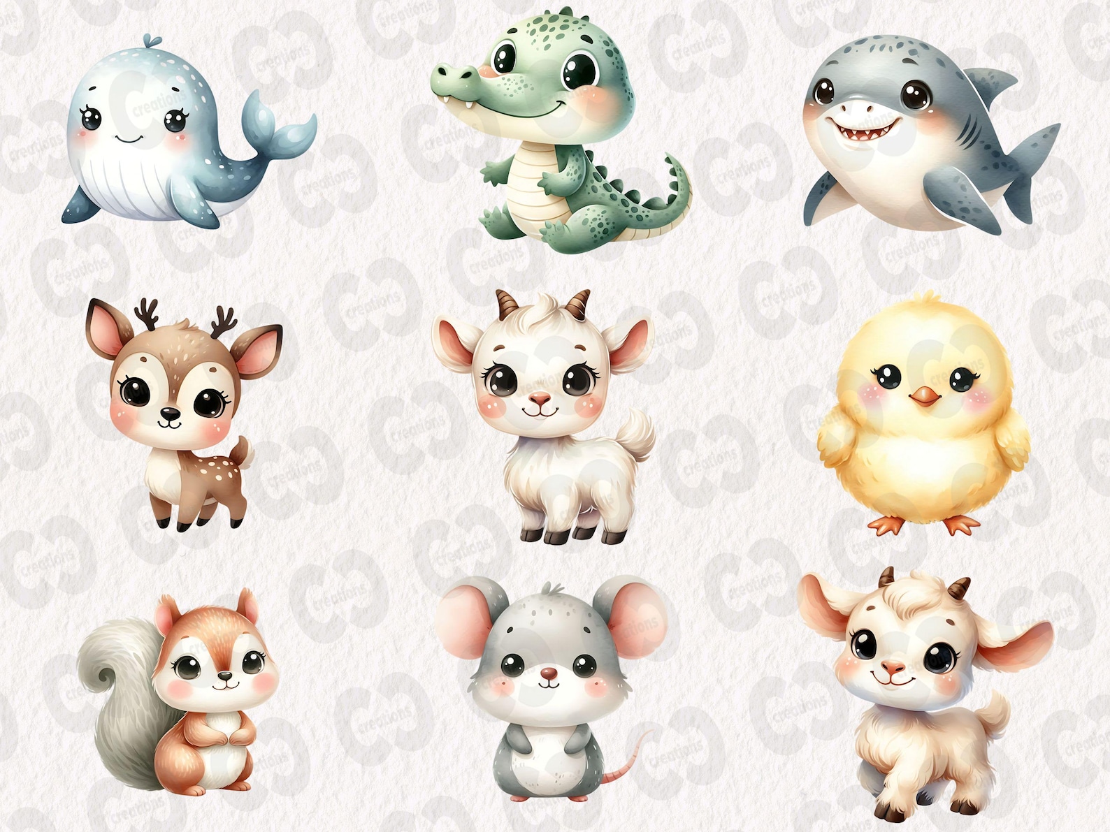 Watercolor Cute Animals Clipart, Cute Animal PNG Bundle, Watercolor ...
