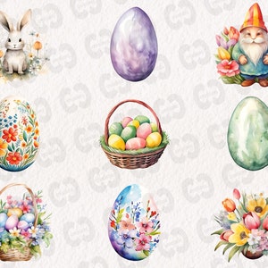 Watercolor Easter Clipart Bundle, PNG & SVG Easter Graphics, Cute Bunny ...