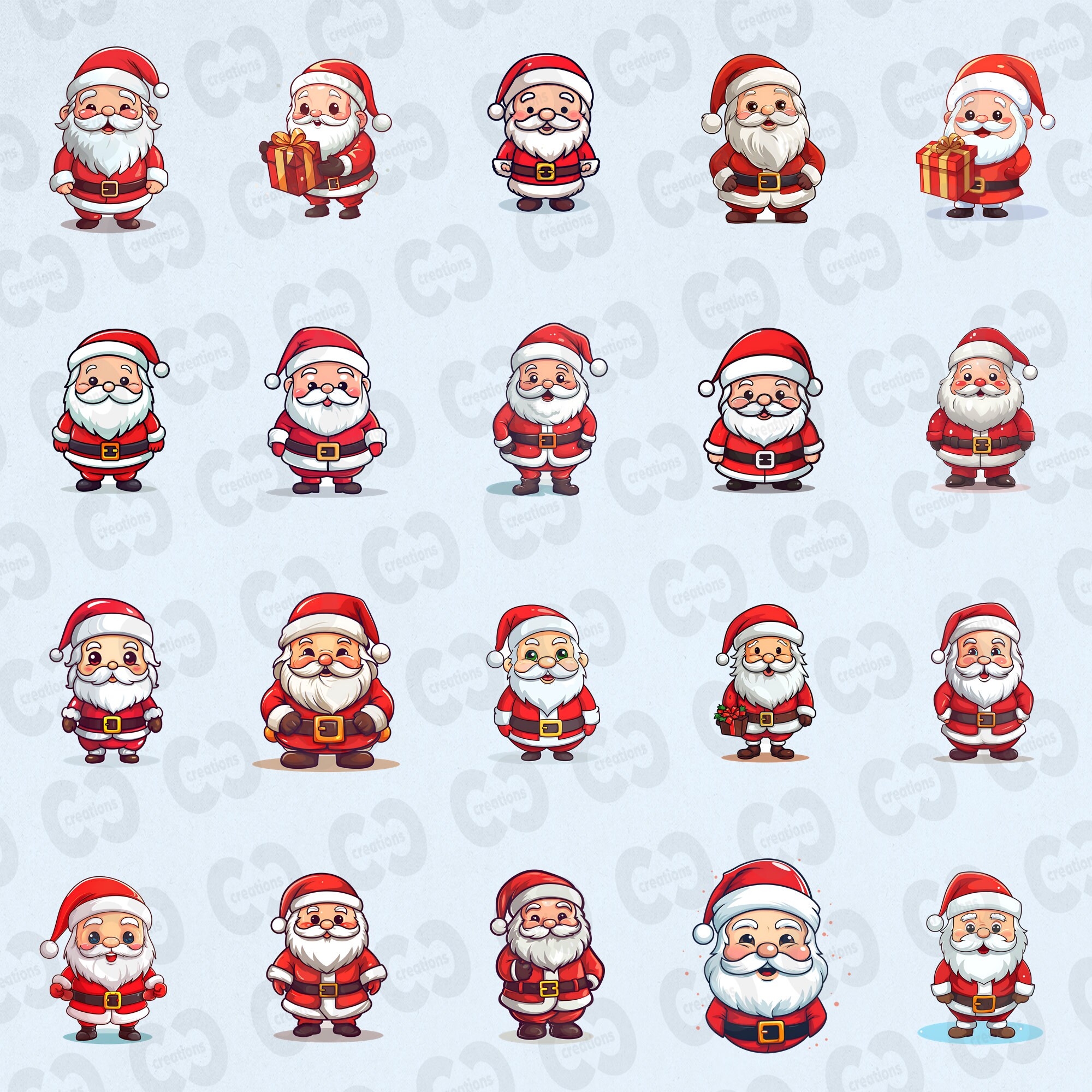 Cute Santa Claus Clipart, Cartoon Santa Claus PNG Bundle for Christmas ...