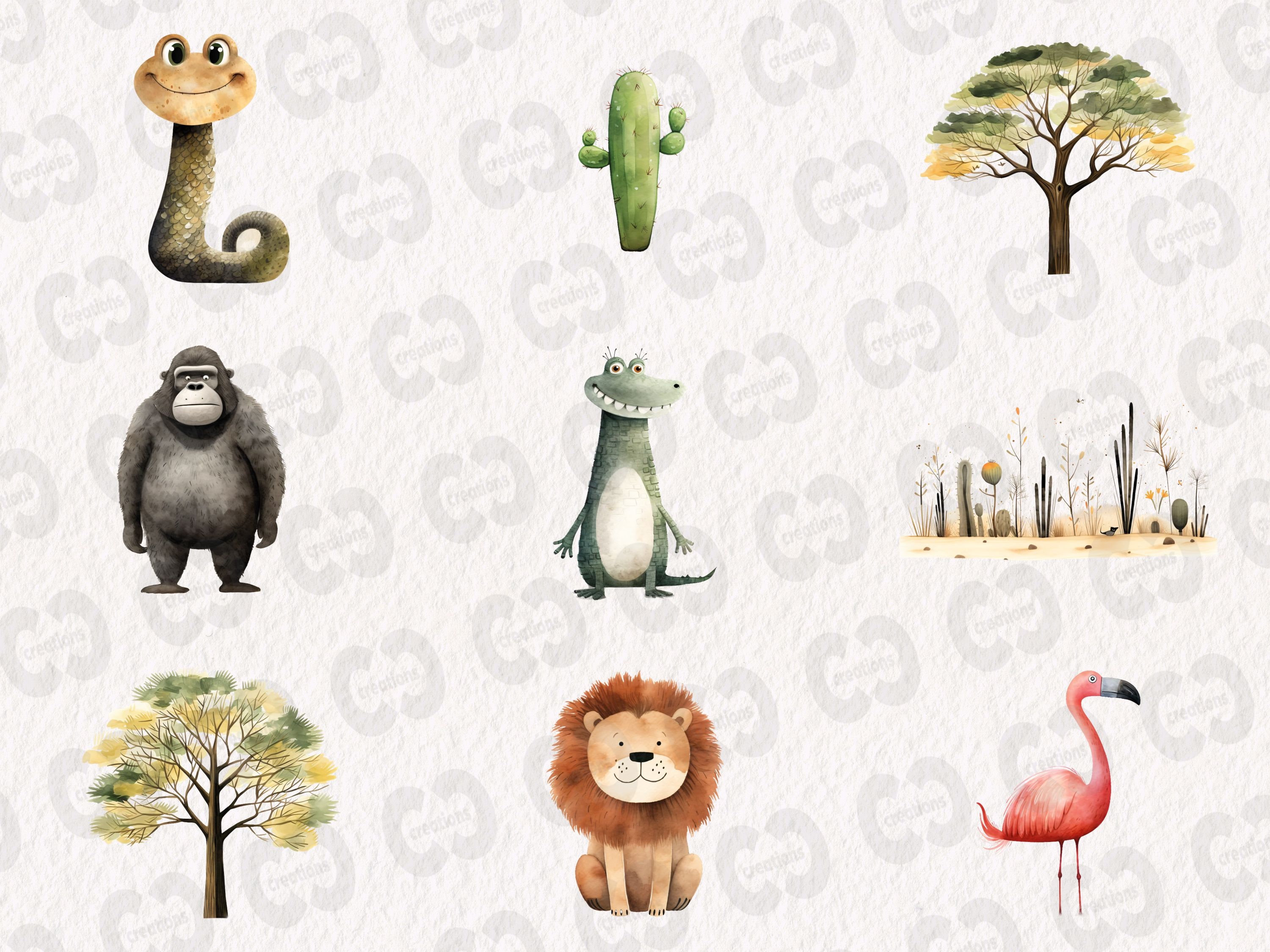 Safari Animals Clipart Bundle, Cute Nursery Art Graphics Containing ...