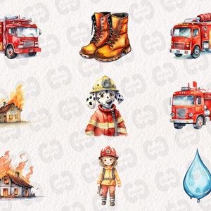 Watercolor Cute Firefighter Clipart Bundle, Fire Department PNG ...