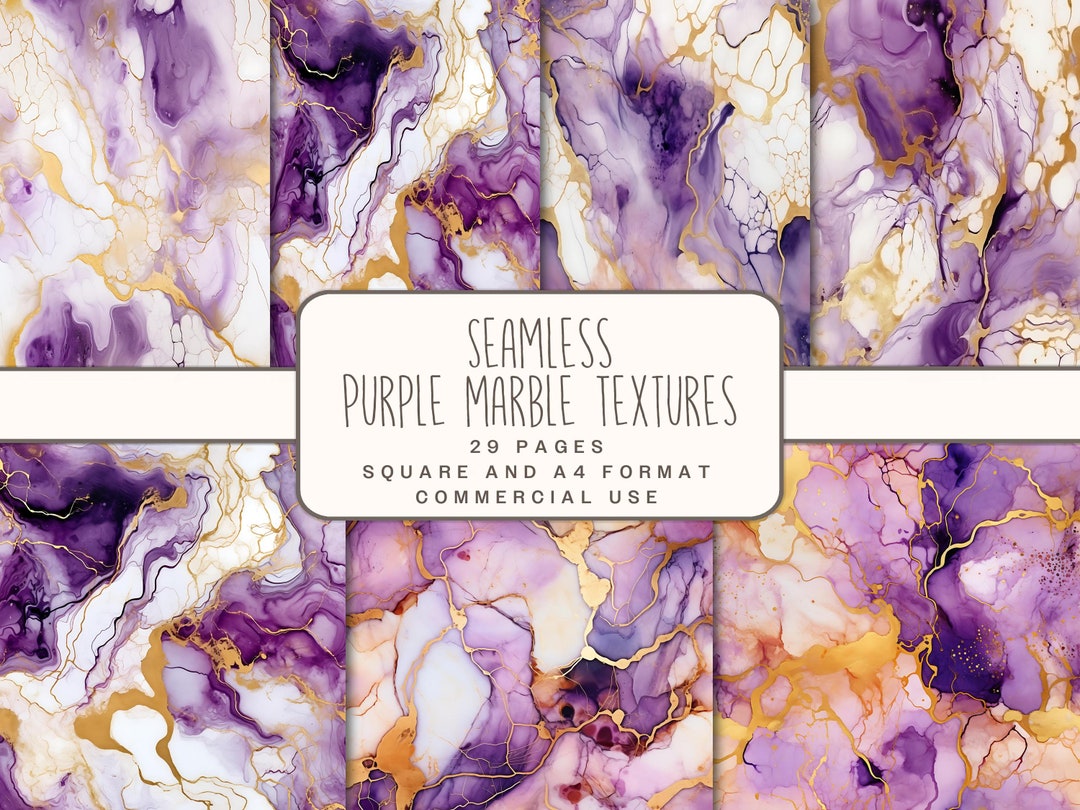 Purple Marble Digital Paper, Purple and Gold Seamless Pattern ...
