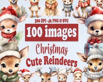 Reindeer PNG Watercolor Reindeer Clipart Cute Reindeer - Etsy