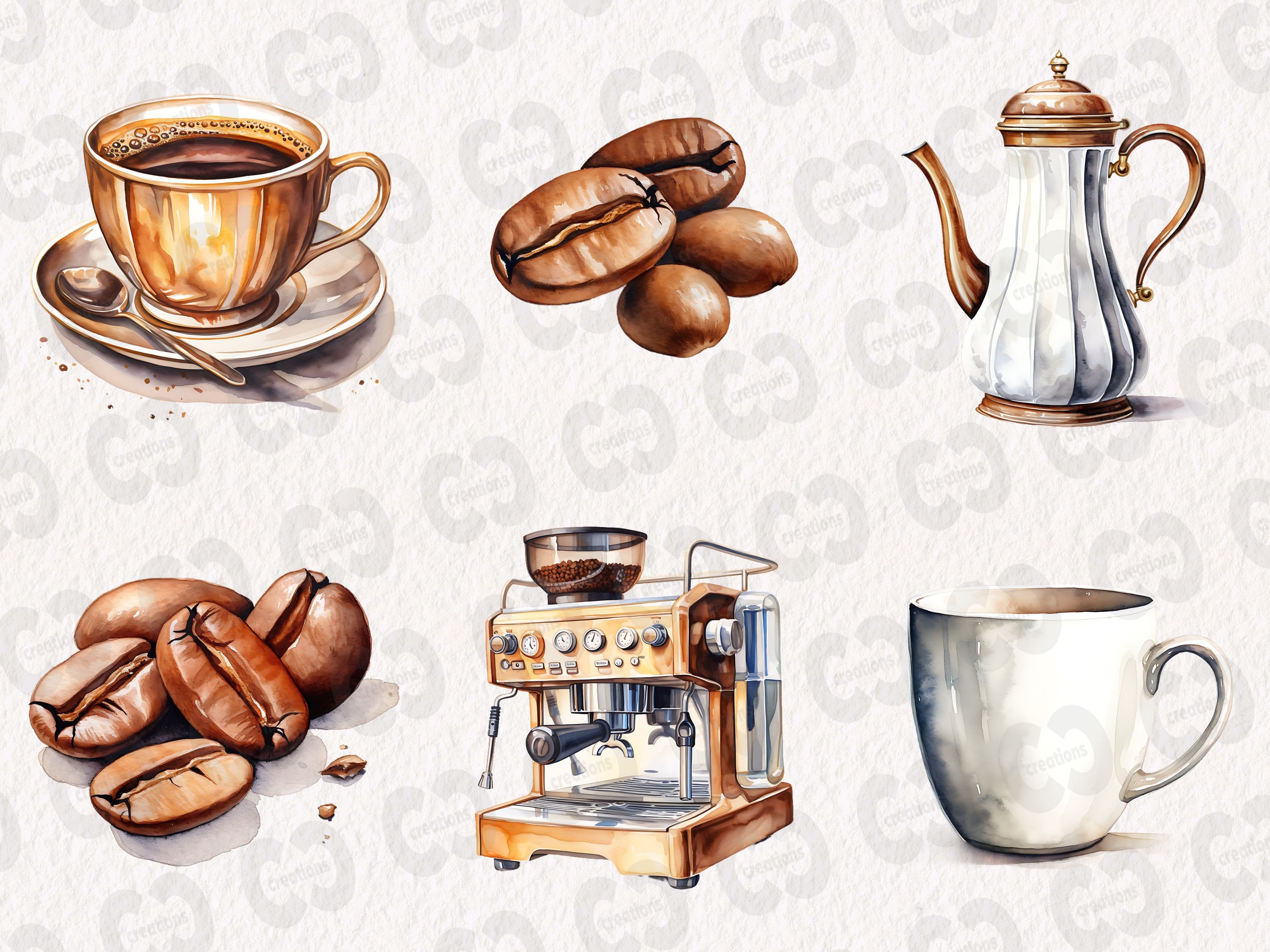 Watercolor Coffee Clipart Bundle, Cozy Cup of Coffee Graphics in PNG ...