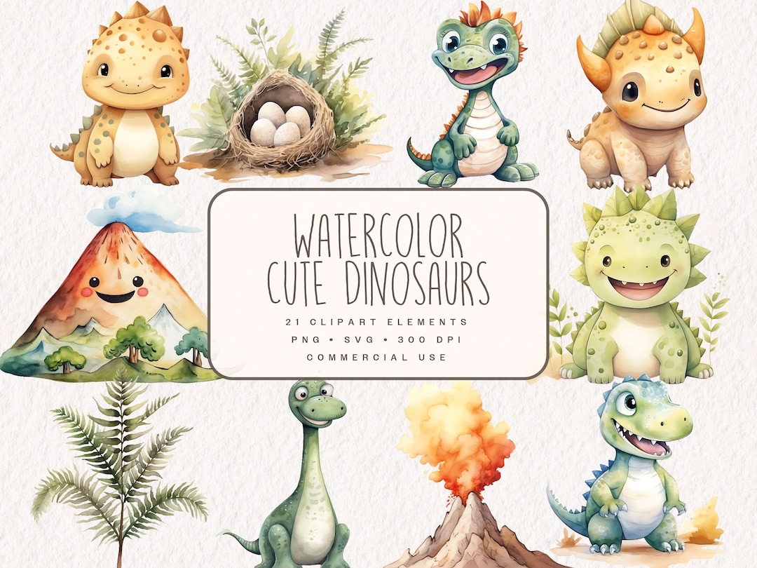 Watercolor Cute Dinosaurs Clipart, Baby Boy Dinosaur Illustrations ...