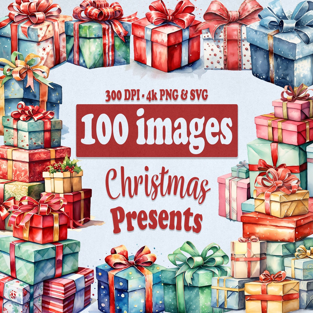 Christmas Present Clipart Bundle, Watercolor Christmas Presents ...