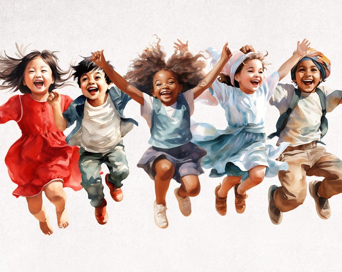 Cartoon Kids PNG Clipart, Cute Children Jumping Together With Joy ...