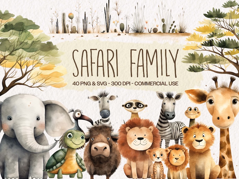 Safari Animals Clipart Bundle, Cute Nursery Art Graphics Containing ...