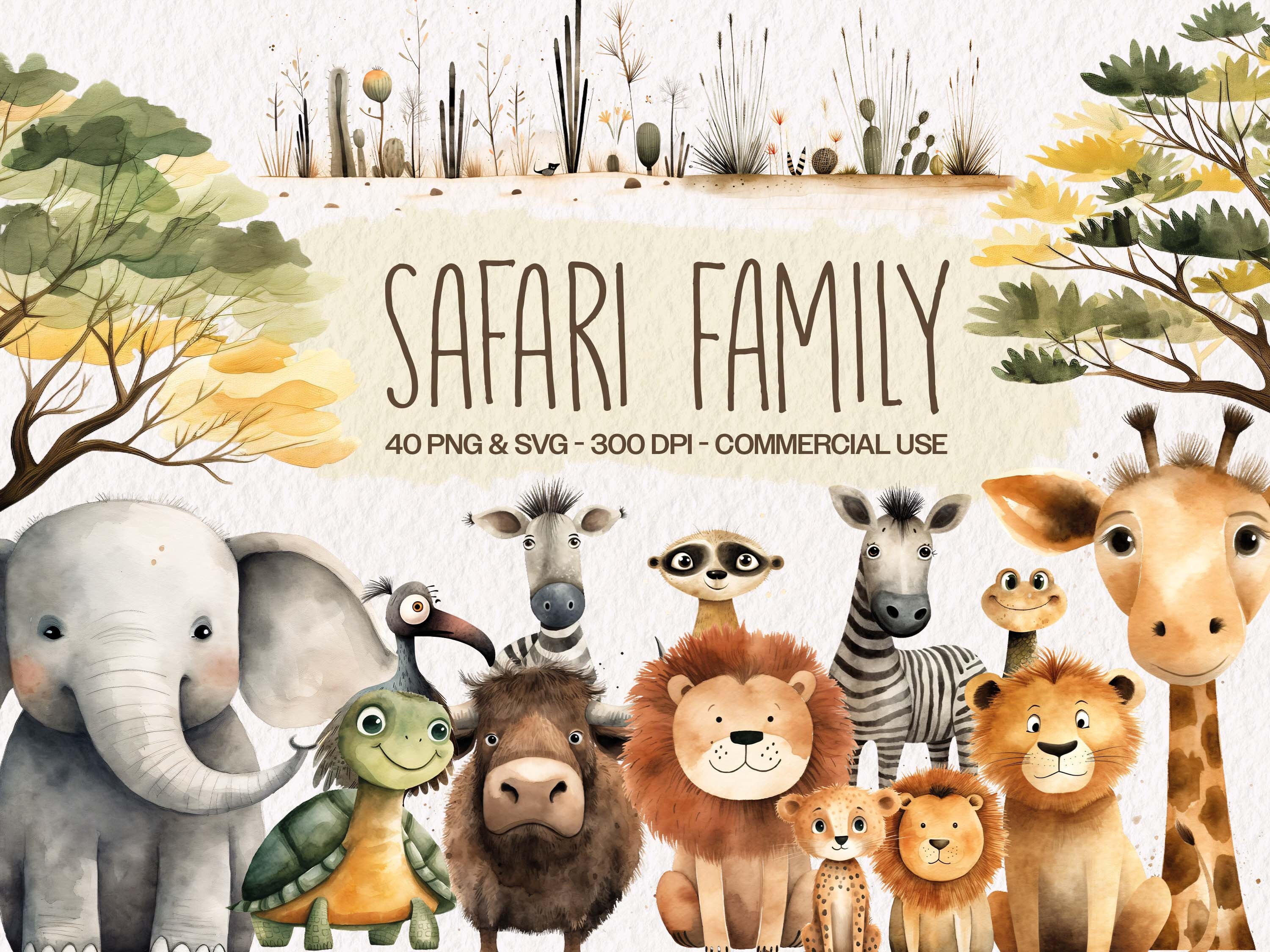 Safari Animals Clipart Bundle, Cute Nursery Art Graphics Containing ...