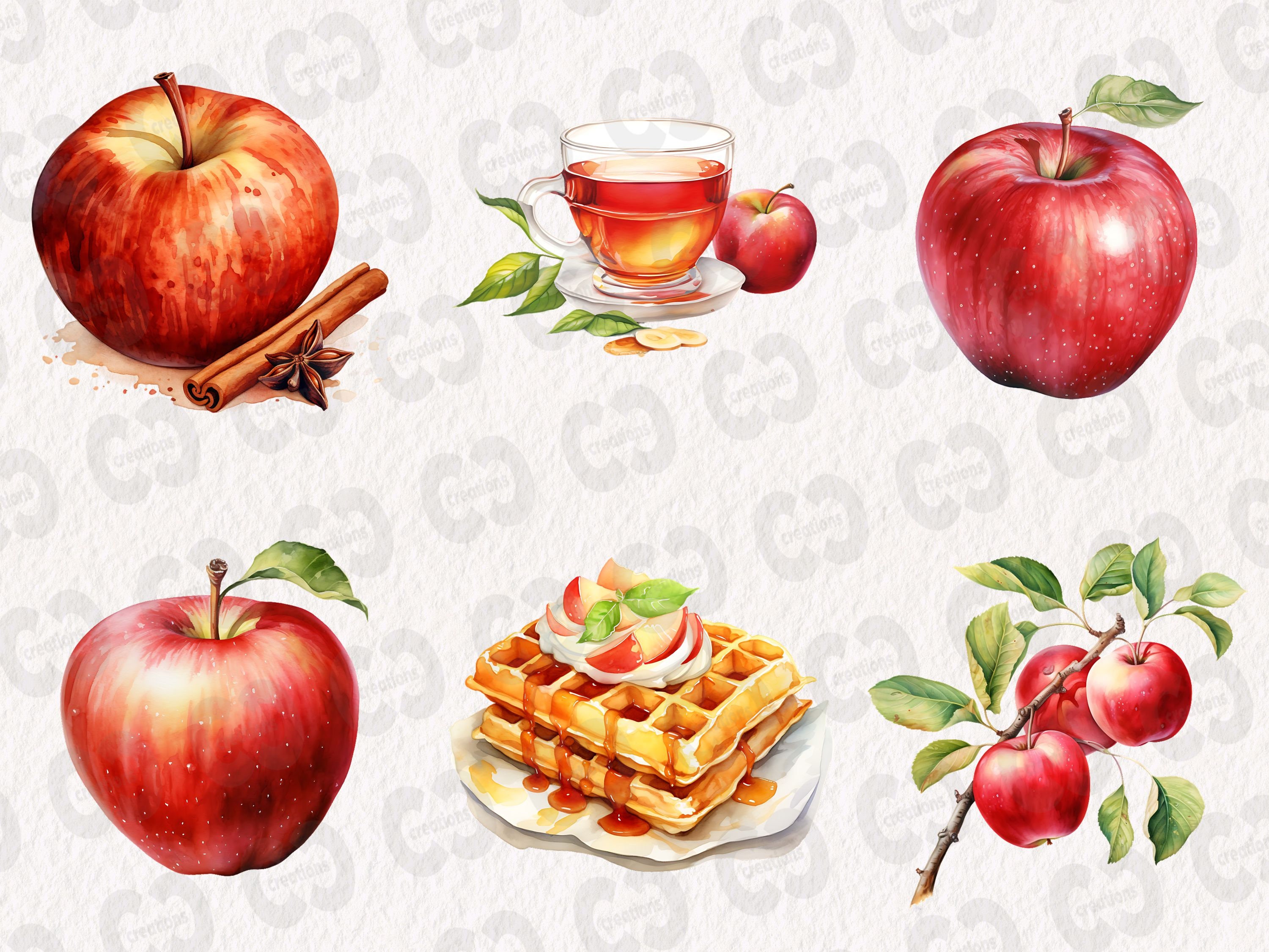 Watercolor Apples Clipart Bundle, Cute Food Graphics in PNG and SVG ...