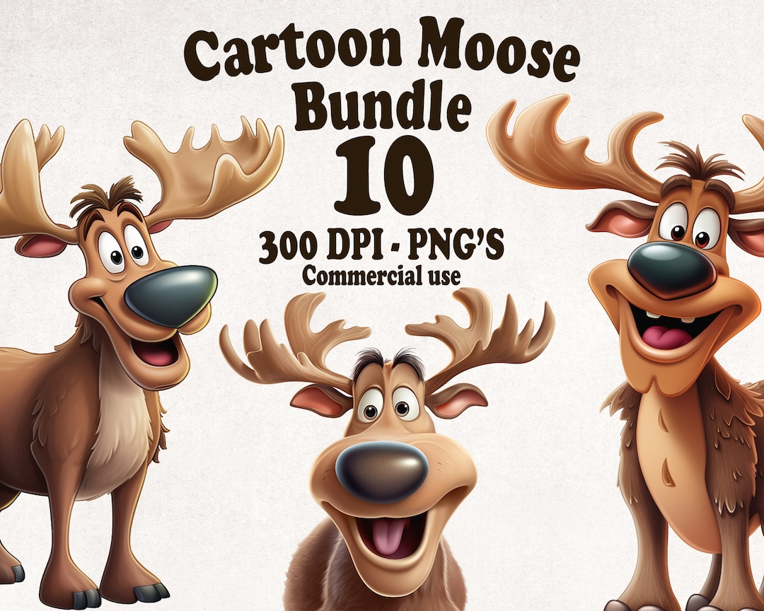 Cute Moose Clipart Bundle, Cartoon Moose Clip Art Set of 10 High ...
