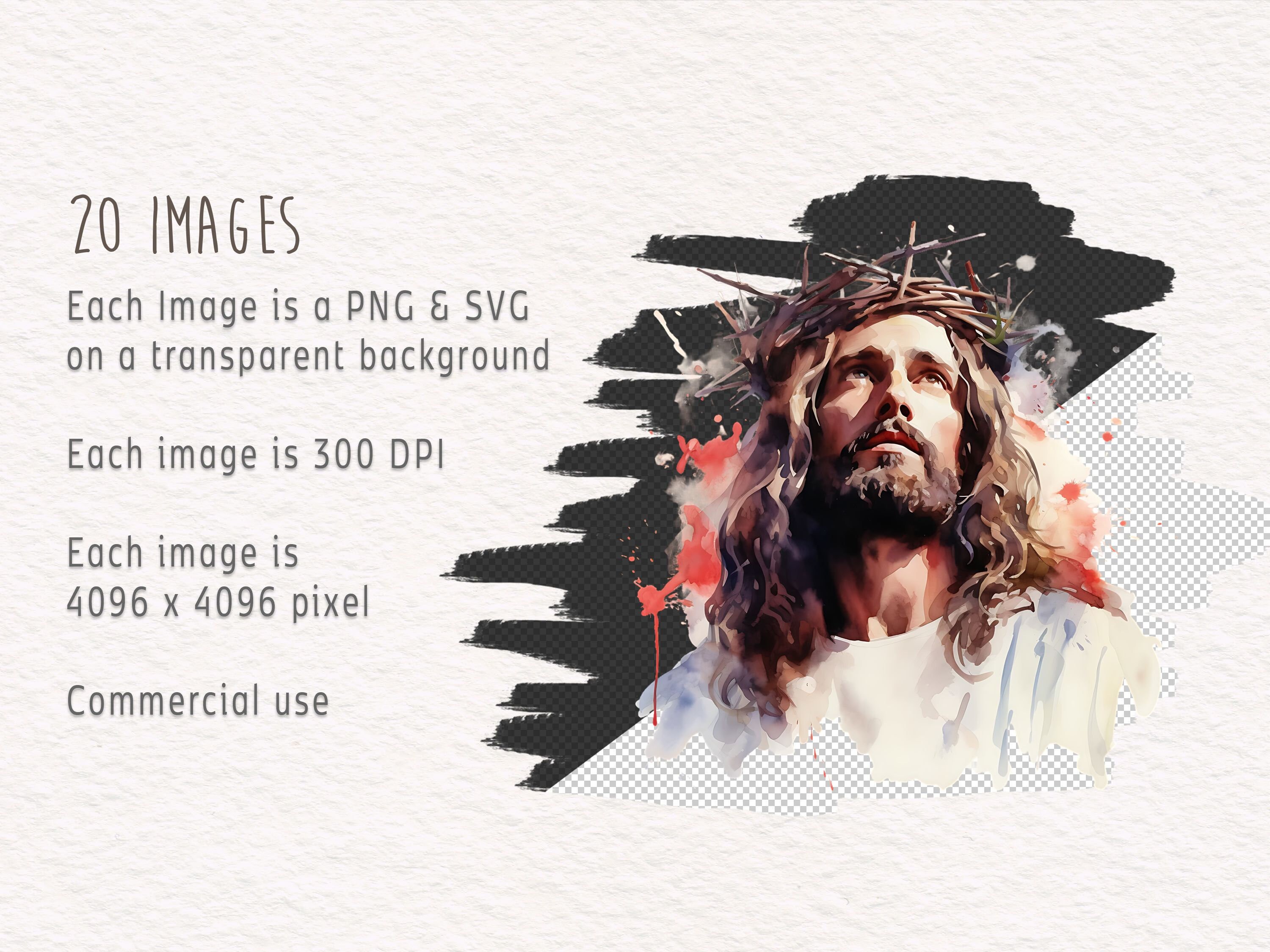 Watercolor Jesus Clipart Bundle, Religious Graphics in PNG and SVG ...