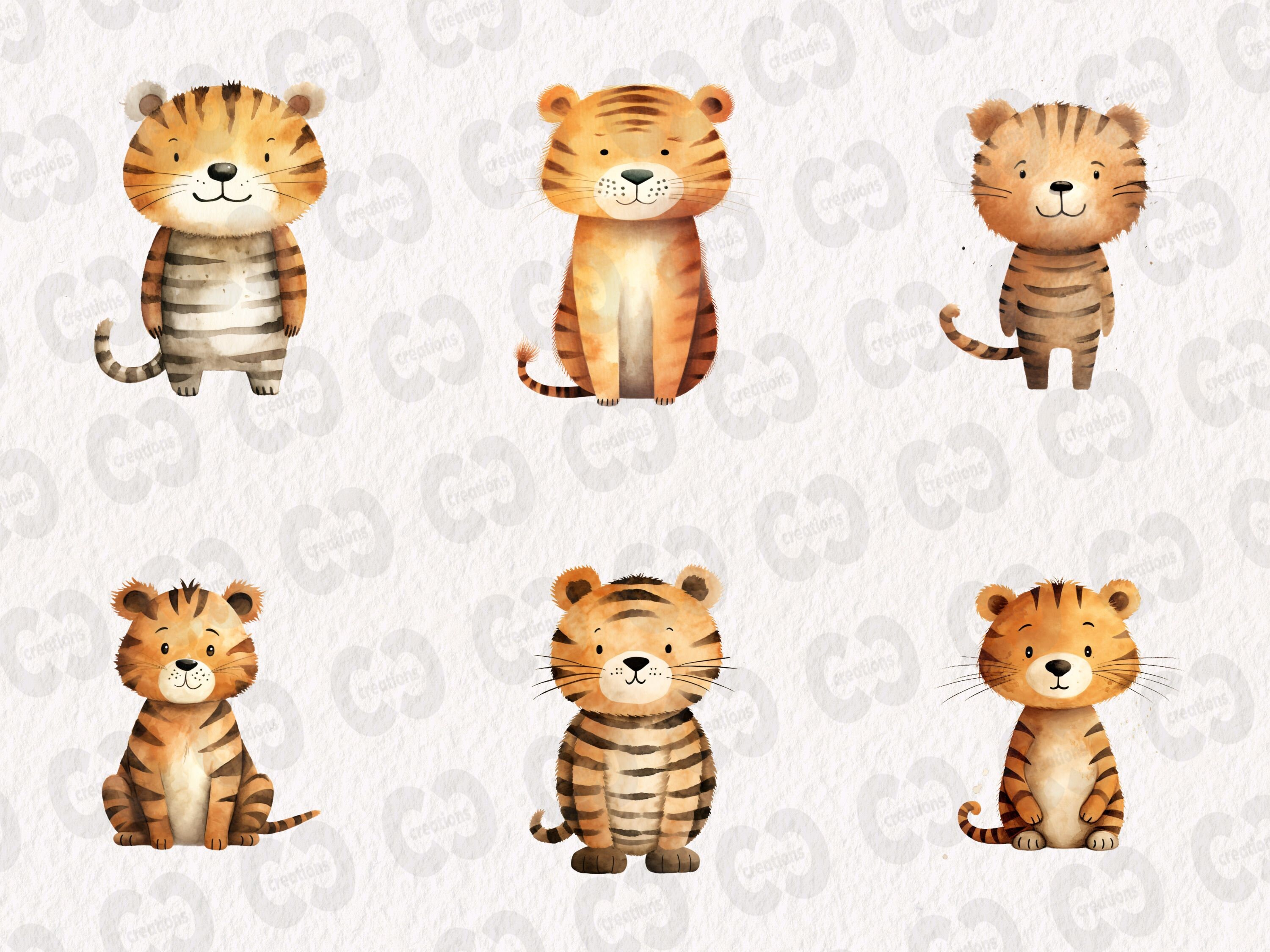 Watercolor Cute Tigers Clipart Bundle, Safari Animal Graphics in PNG ...