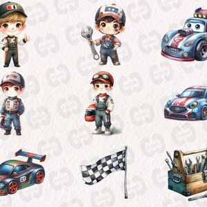 Watercolor Cute Racing Clipart Bundle, Race Car Graphics in PNG and SVG ...