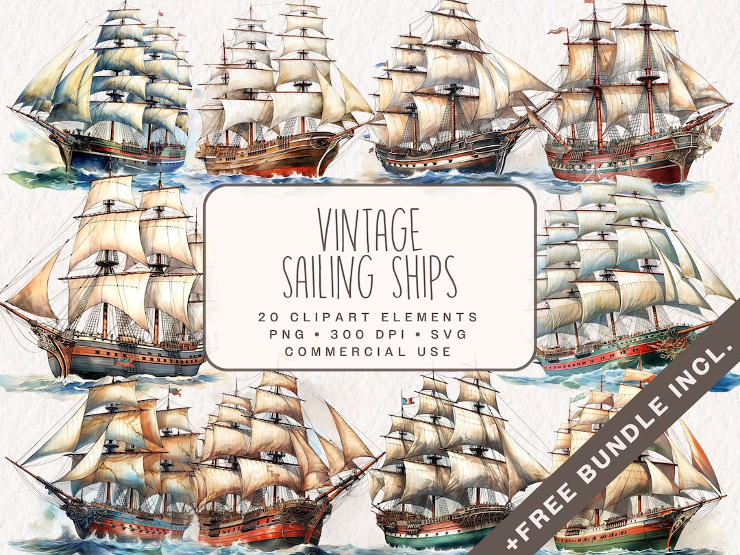 Vintage Sailing Ships Clipart, Vintage Sailing Graphics in PNG and SVG ...