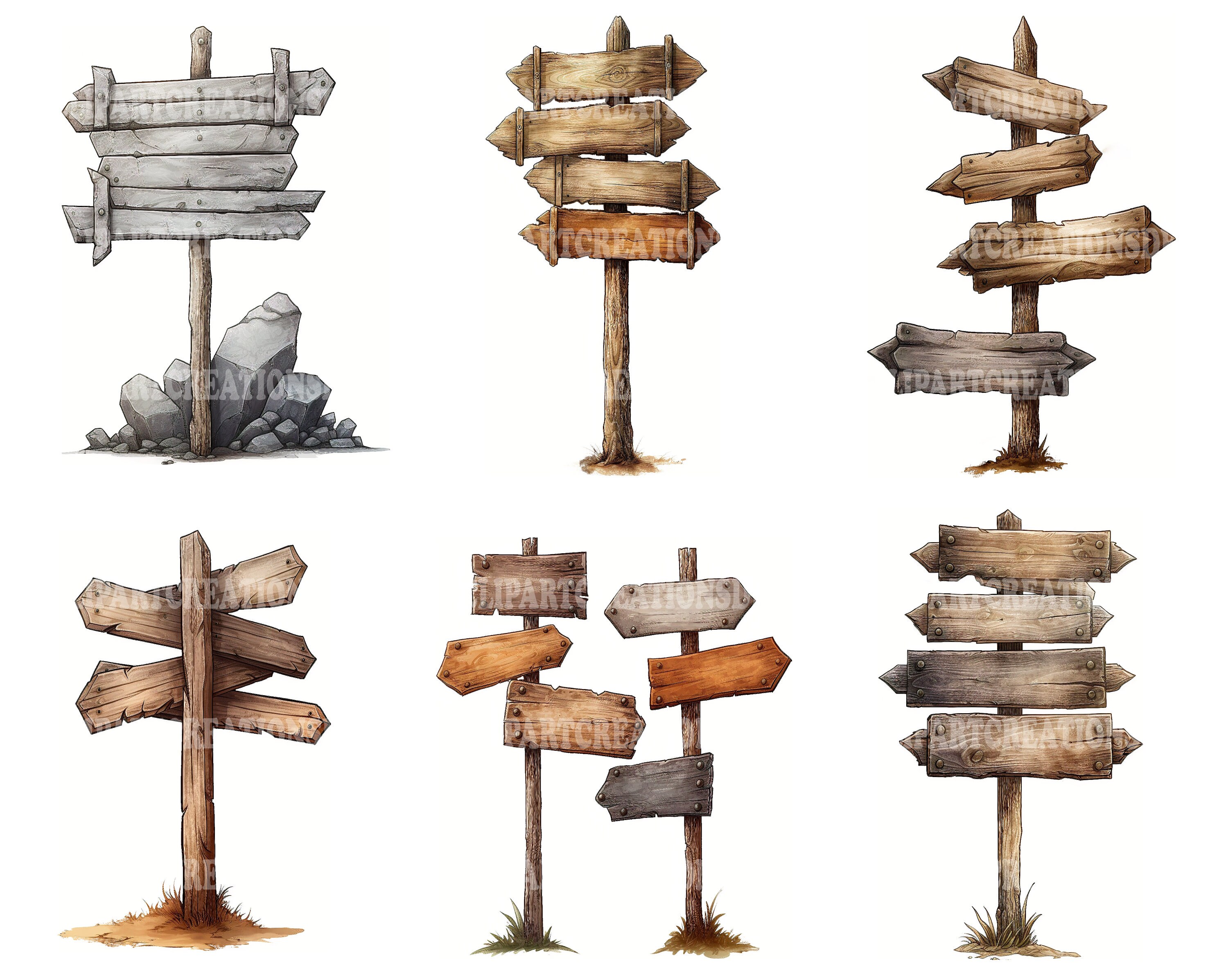 Watercolor Stone Signs Clipart, 14 Wooden Signs Clip Art Stone Sign ...