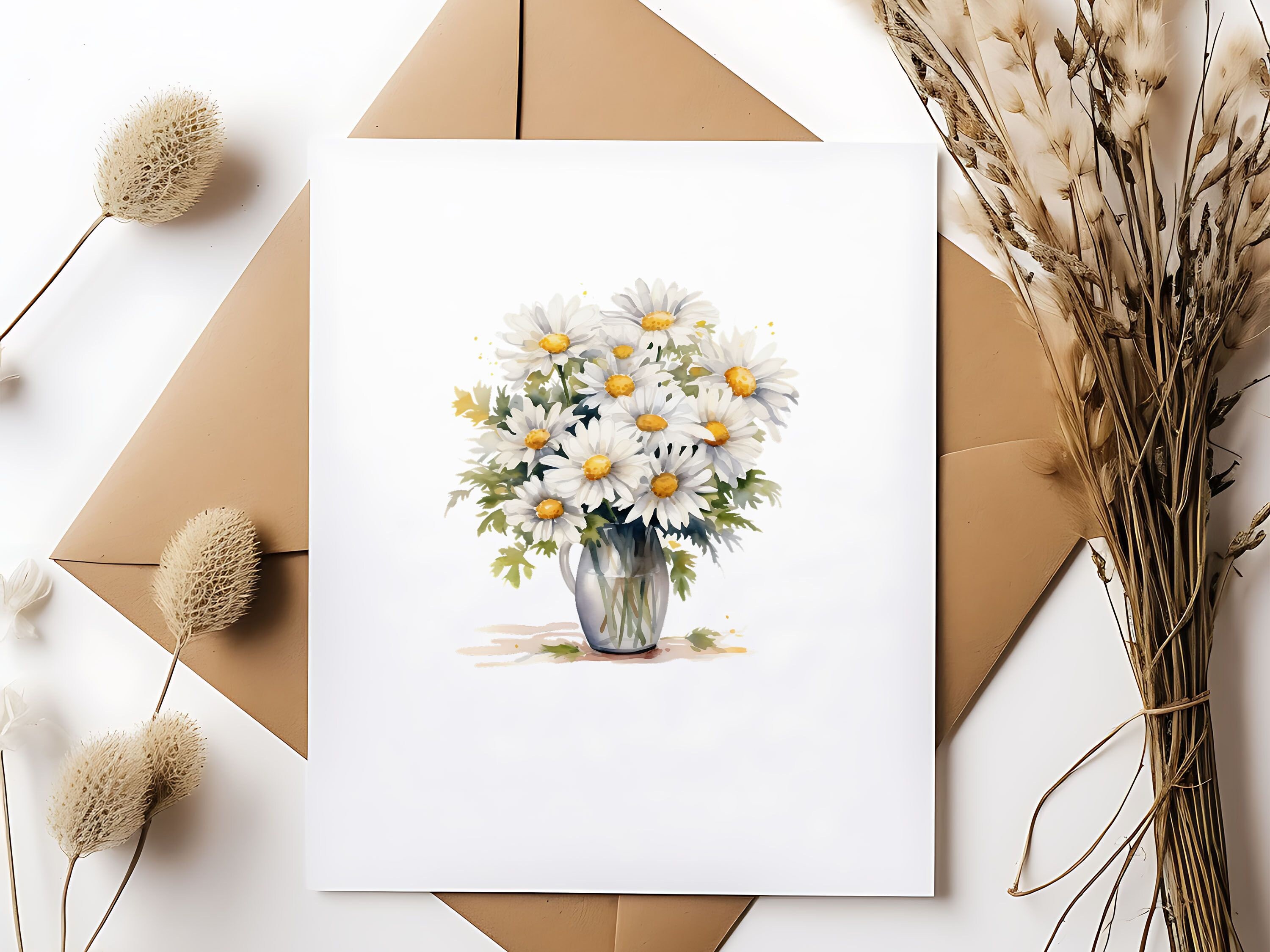 Watercolor Daisy Flower Clipart Bundle, Cute Daises Graphics, Digital ...
