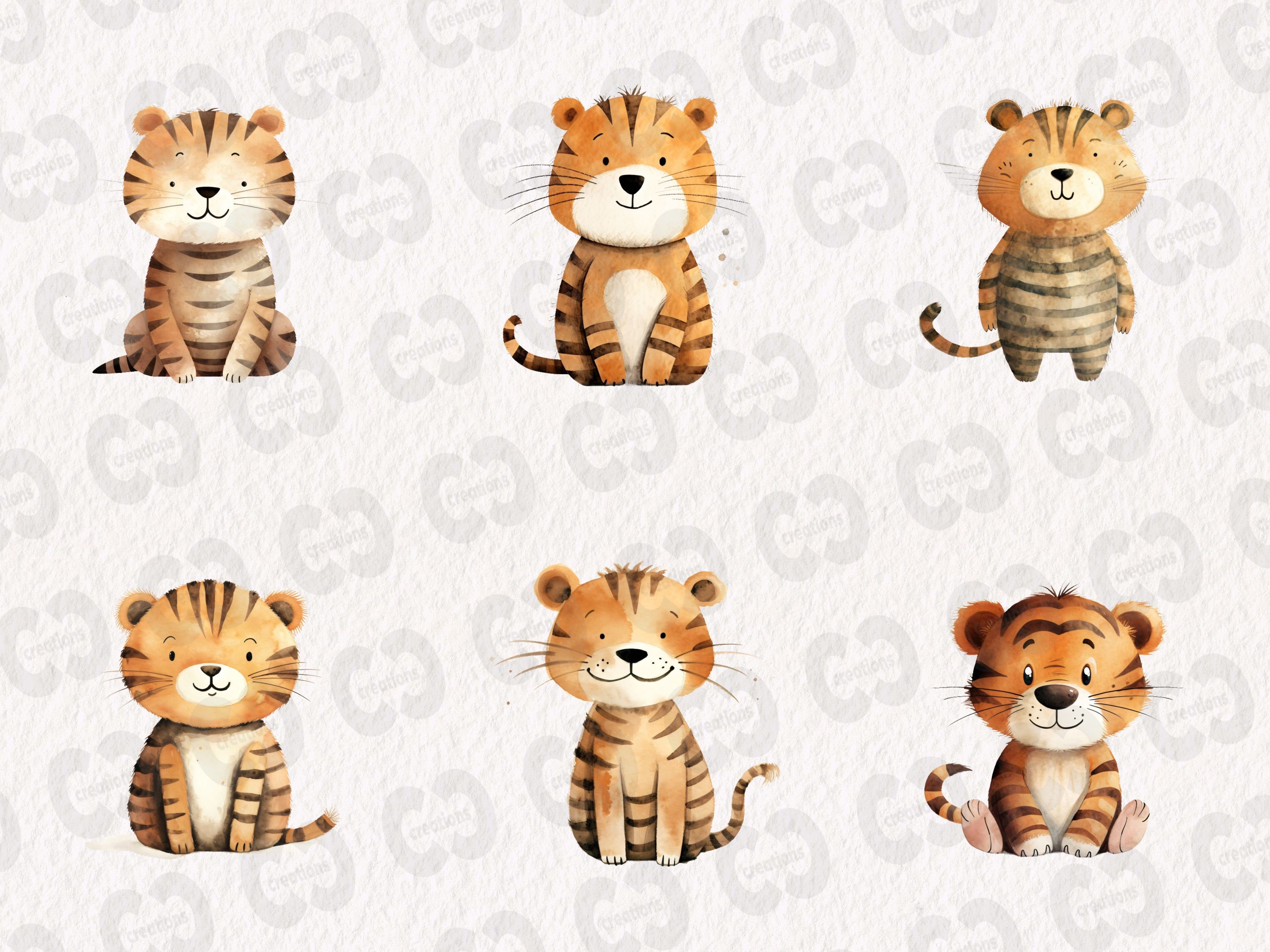 Watercolor Cute Tigers Clipart Bundle Safari Animal Graphics - Etsy