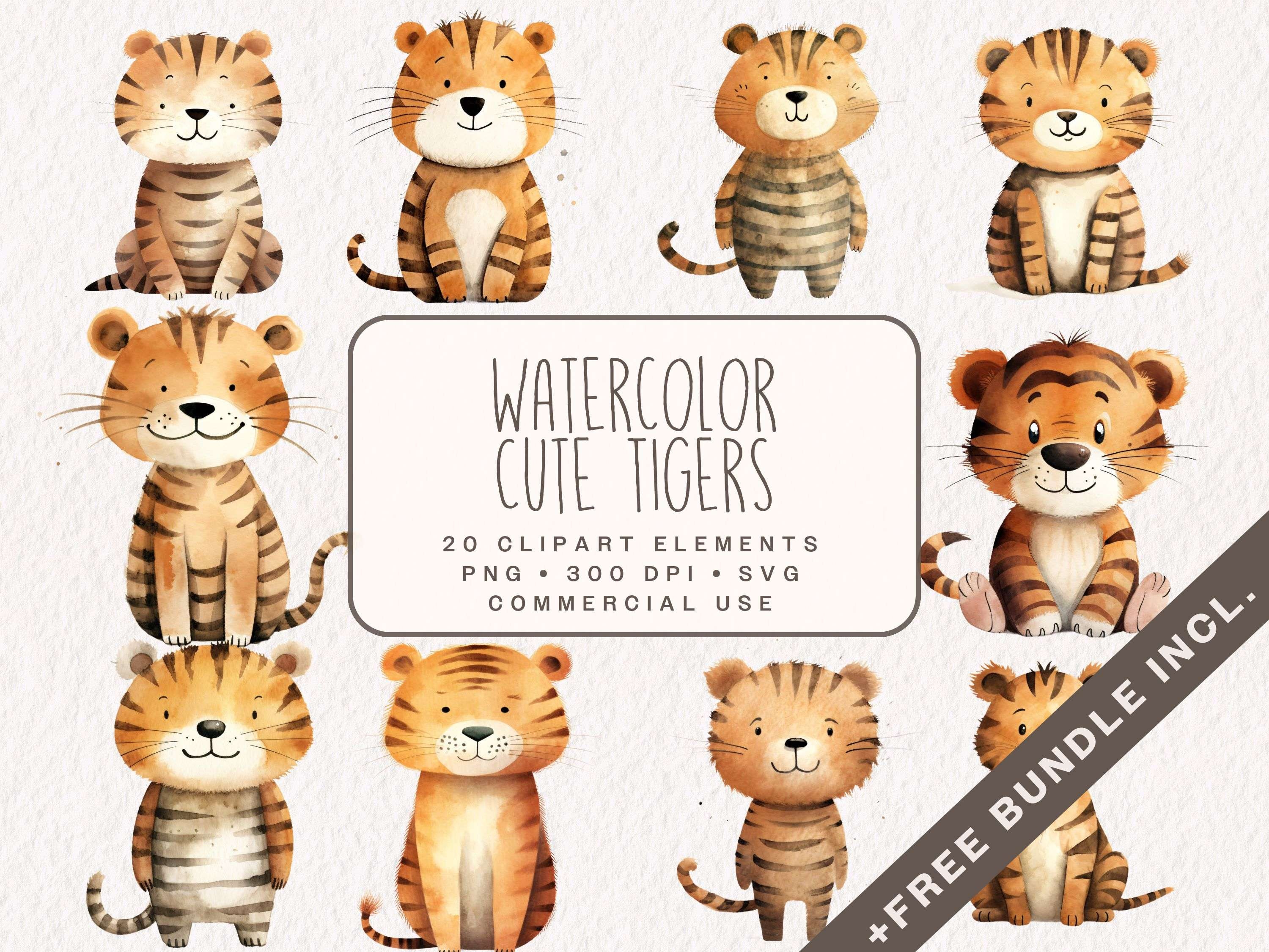 Watercolor Cute Tigers Clipart Bundle Safari Animal Graphics - Etsy