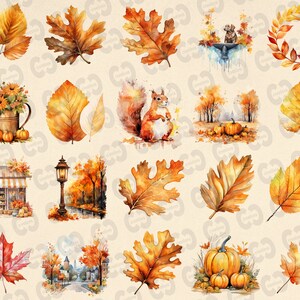 Watercolor Autumn Clipart Bundle, 100 Autumn Illustrations PNG and SVG ...