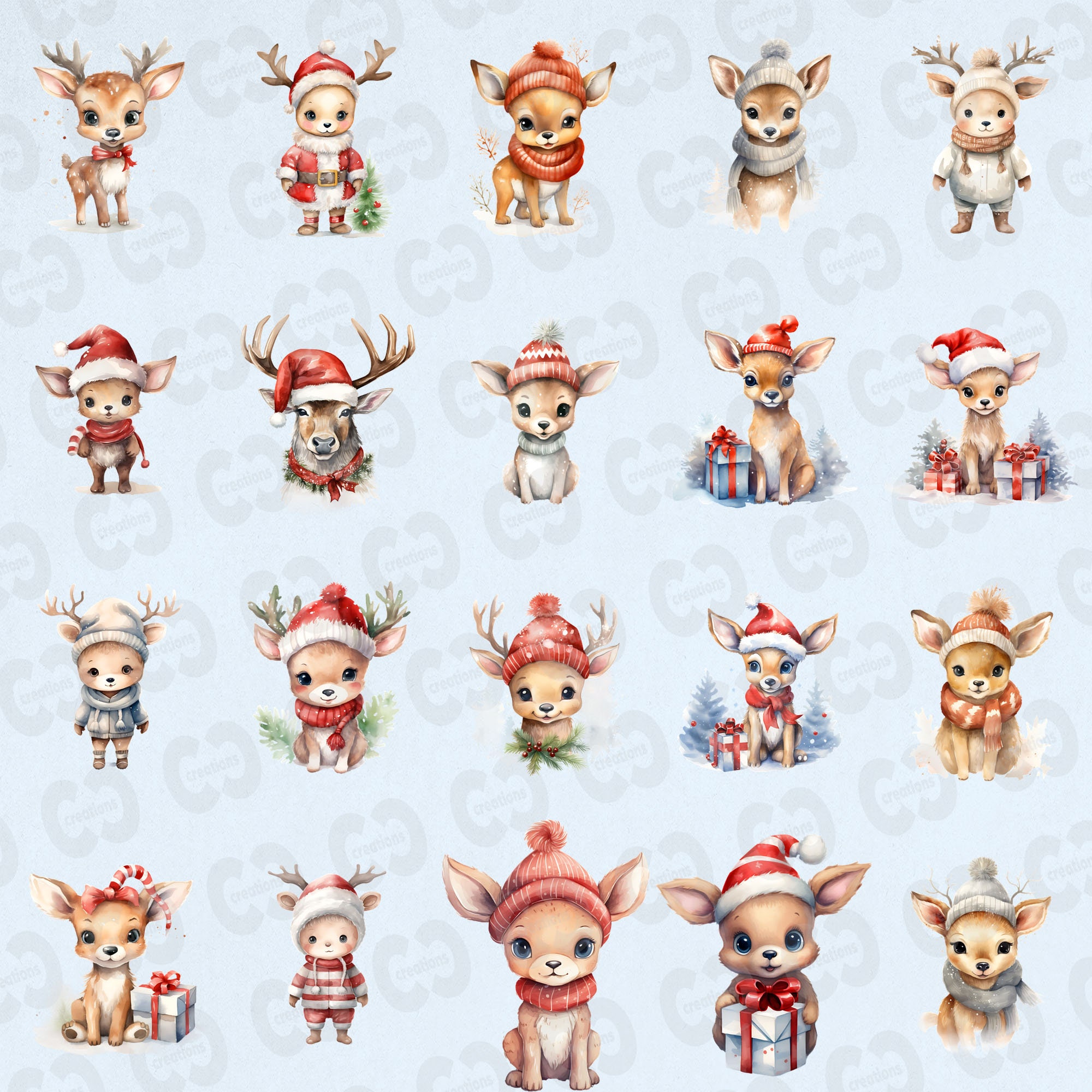 Christmas Cute Reindeer Clipart Bundle, 100 Watercolor Kids Reindeer ...