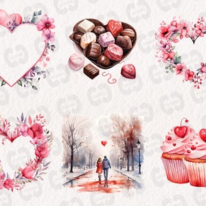 Watercolor Valentines Day Clipart Bundle, Romantic Love Graphics for ...