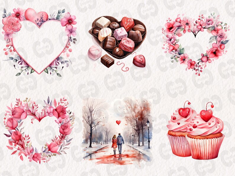 Watercolor Valentines Day Clipart Bundle, Romantic Love Graphics for ...