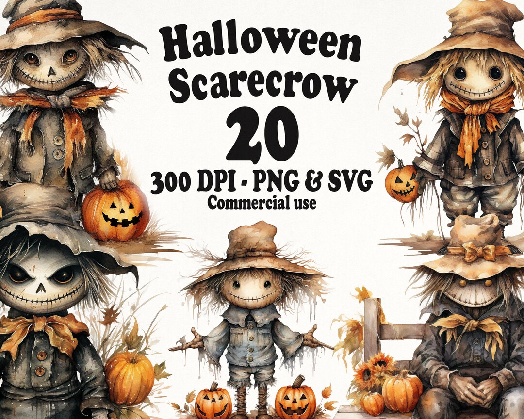 Halloween Watercolor Scarecrow Clipart, Halloween Clipart PNG SVG ...