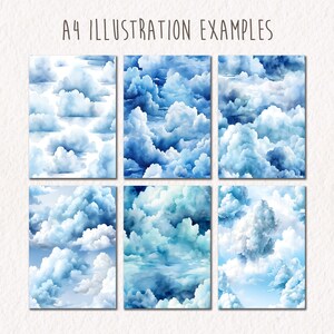Seamless Watercolor Clouds Digital Paper, Cute Sky Graphics Pattern in ...