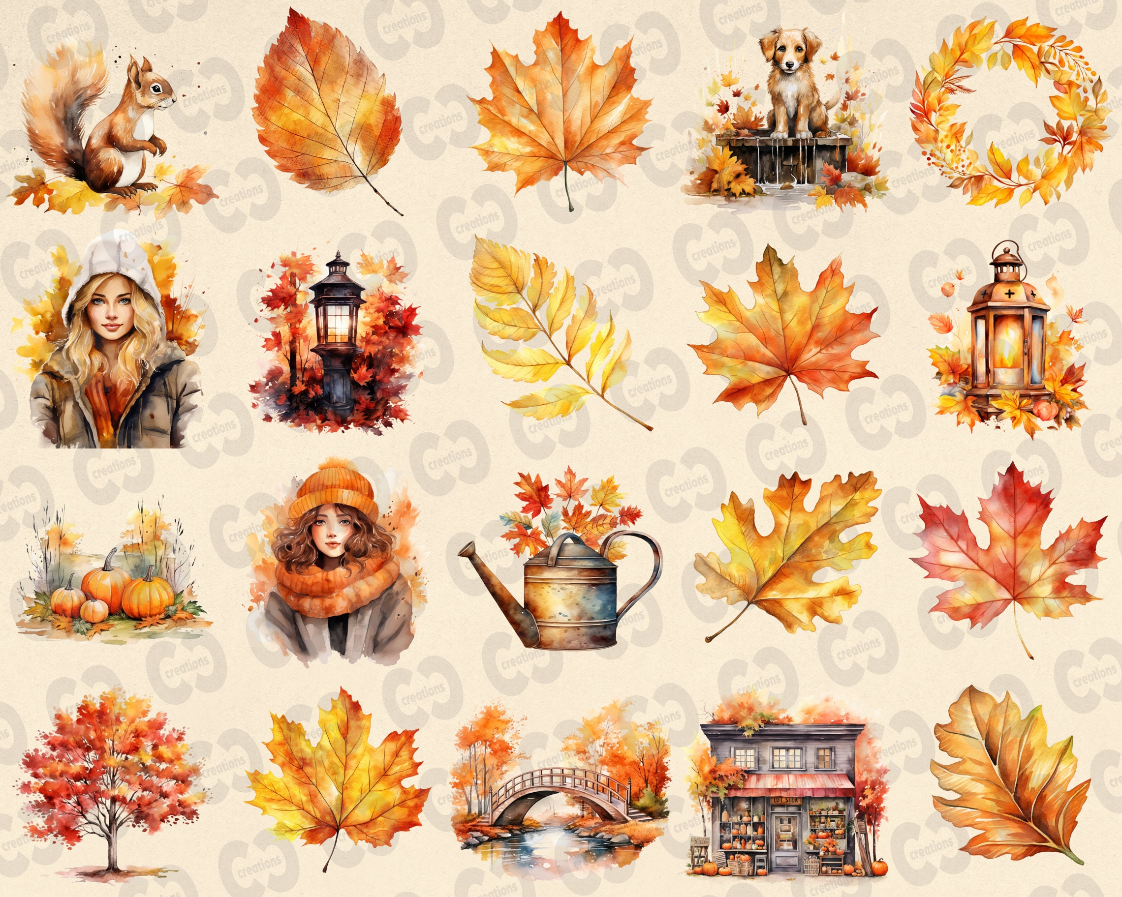Watercolor Autumn Clipart Bundle 100 Autumn Illustrations PNG - Etsy