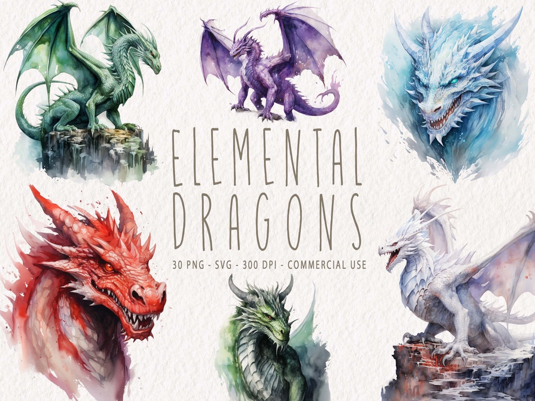Watercolor Elemental Dragon Clipart, Dragons Graphics PNG, Dragon Clip ...