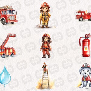 Watercolor Cute Firefighter Clipart Bundle, Fire Department PNG ...