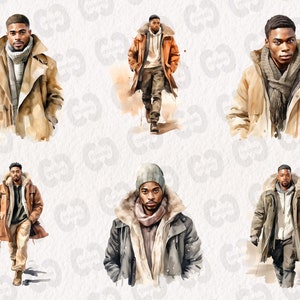 Winter Black Man Clipart, Watercolor Fashion Graphics in PNG and SVG ...