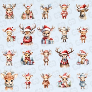 Christmas Cute Reindeer Clipart Bundle, 100 Watercolor Kids Reindeer ...