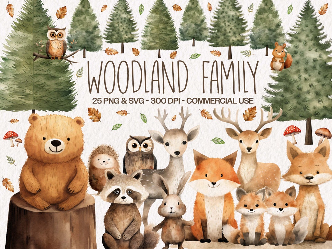 Woodland Animals Clipart Bundle, Cute Nursery Art Containing Bear, Fox ...
