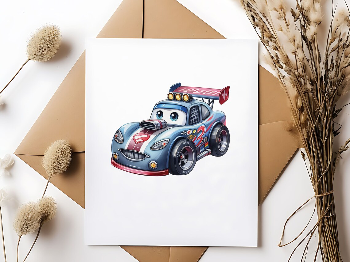 Watercolor Cute Racing Clipart Bundle, Race Car Graphics in PNG and SVG ...