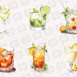 Watercolor Cocktail Drink Clipart Bundle, Alcohol Illustrations in PNG ...