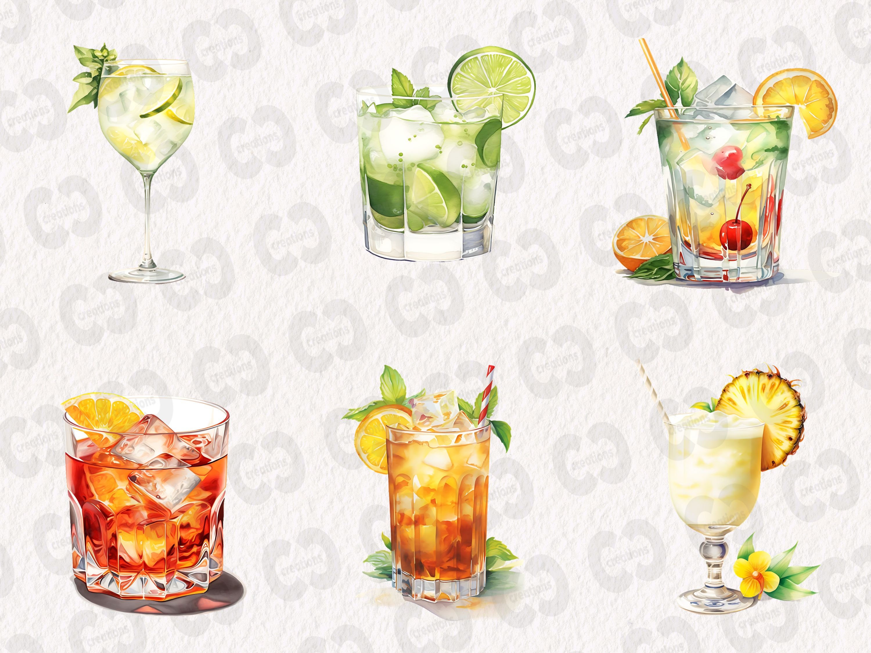 Watercolor Cocktail Drink Clipart Bundle, Alcohol Illustrations in PNG ...