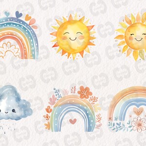 Watercolor Boho Rainbows Clipart Bundle, Pastel Rainbow SVG, Cute Boho ...