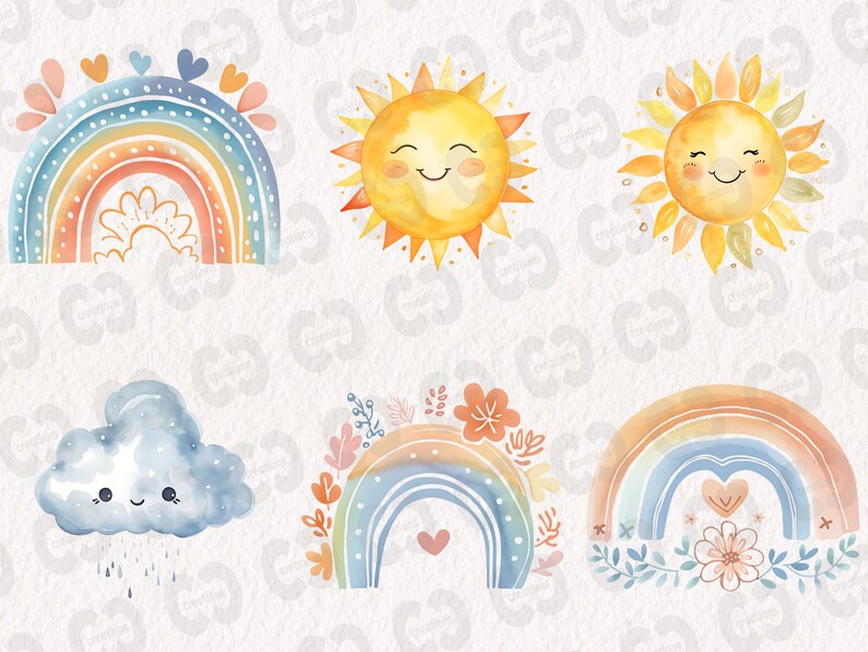 Watercolor Boho Rainbows Clipart Bundle Pastel Rainbow SVG - Etsy