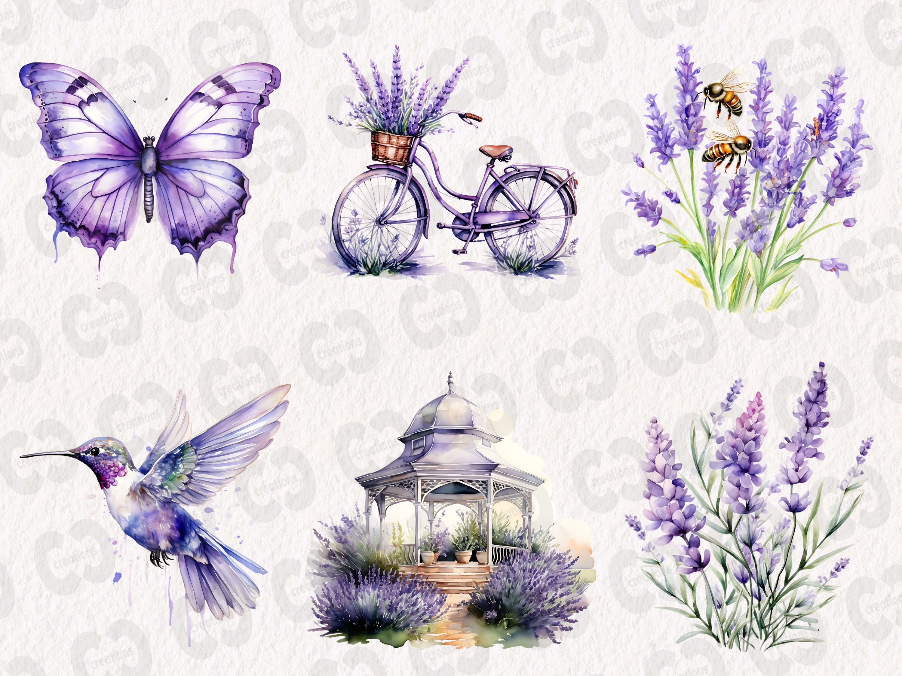 Watercolor Lavender Clipart Bundle, Purple Garden Graphics, Floral ...