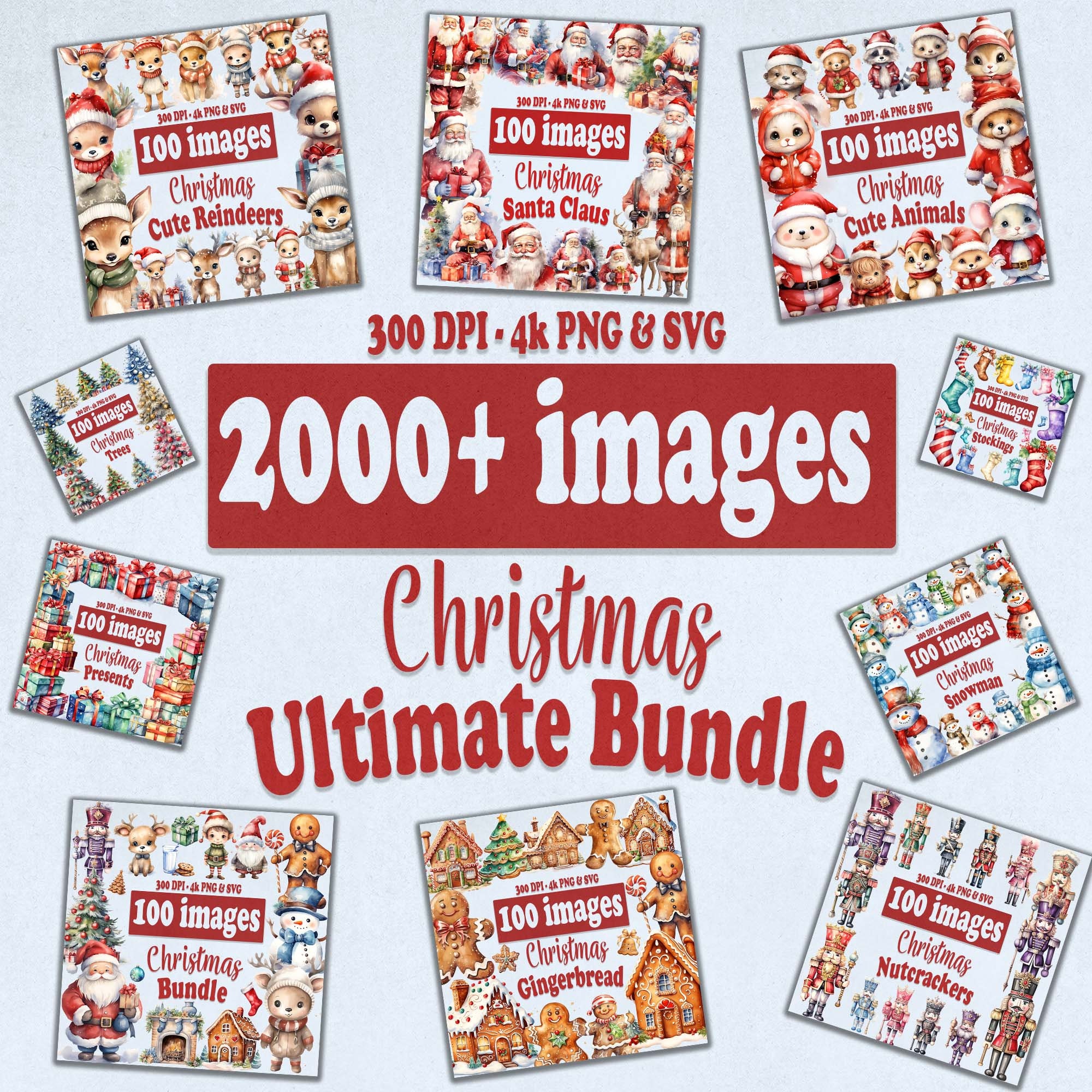 Christmas Mega Bundle Clipart, Watercolor Winter Clip Art, Xmas Season ...