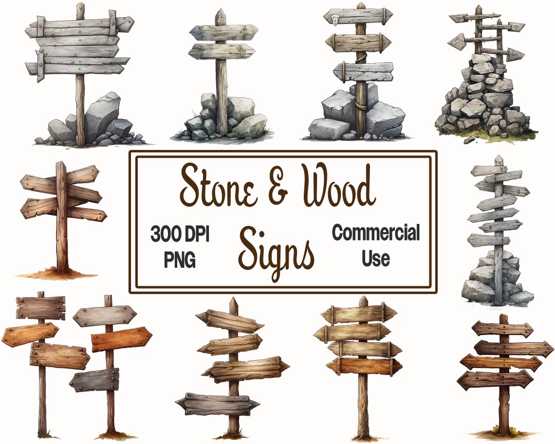 Watercolor Stone Signs Clipart, 14 Wooden Signs Clip Art Stone Sign ...