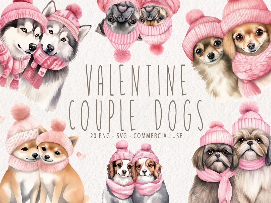 Valentine Couple Dogs Clipart Bundle, Cute Dog Grapics PNG & SVG, Pink ...