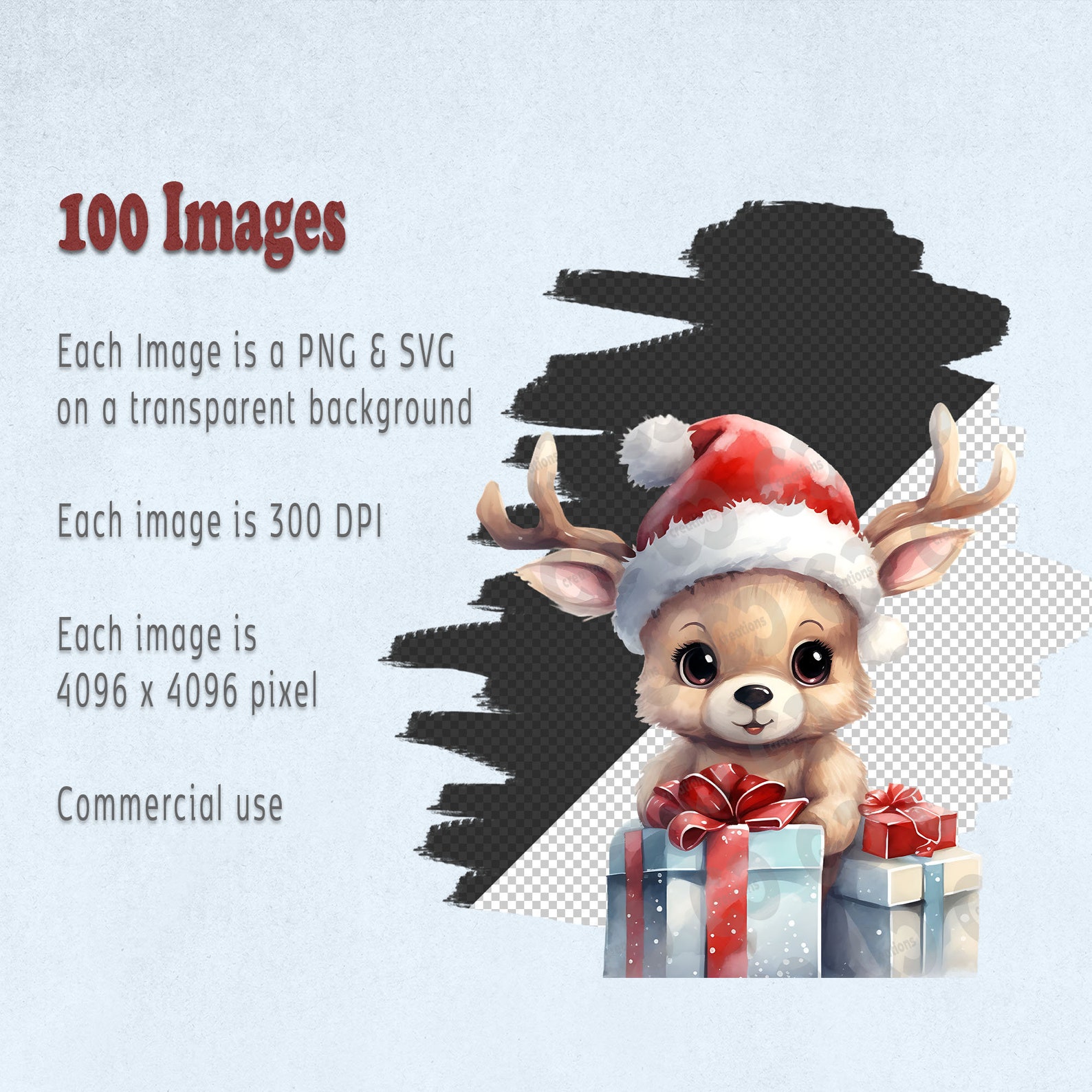 Christmas Cute Reindeer Clipart Bundle, 100 Watercolor Kids Reindeer ...