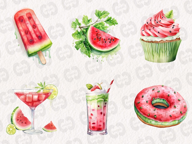 Watercolor Watermelons Clipart Bundle, Cute Food Graphics in PNG and ...