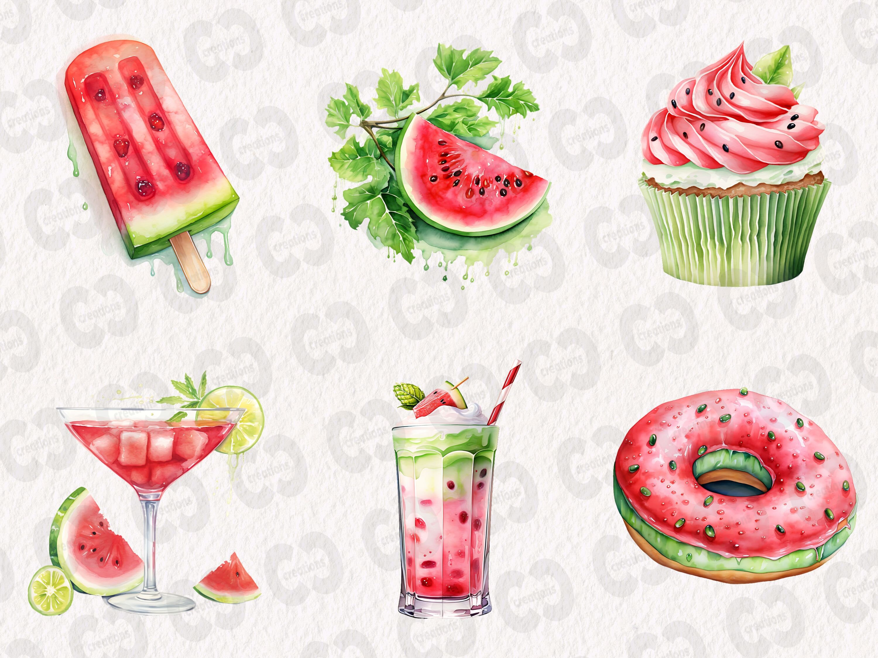 Watercolor Watermelons Clipart Bundle Cute Food Graphics in - Etsy