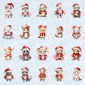 Christmas Cute Baby Animals Clipart Bundle, Watercolor Christmas Clip ...